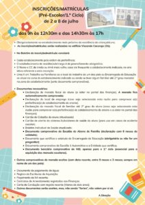 Inscrições/Matrículas – Pré-Escolar/1º Ciclo – EB1/PE Visconde Cacongo